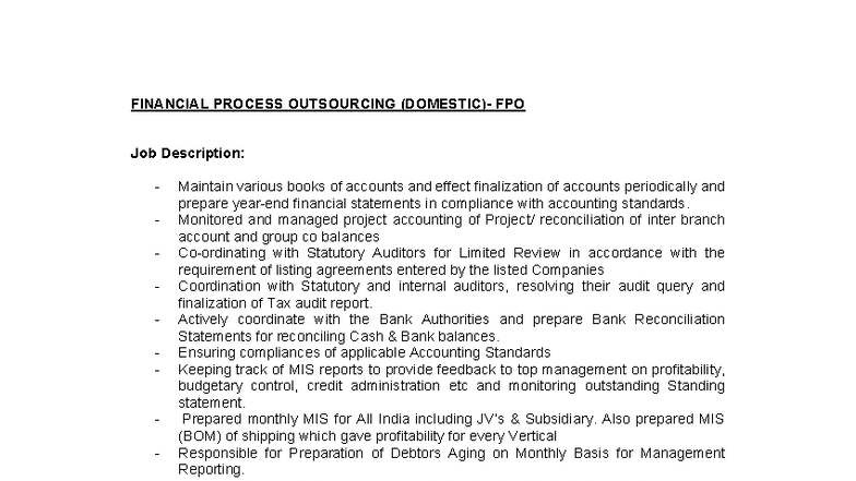 JD RSM B: Financial Process Outsourcing & Audit Roles Overview - Studocu