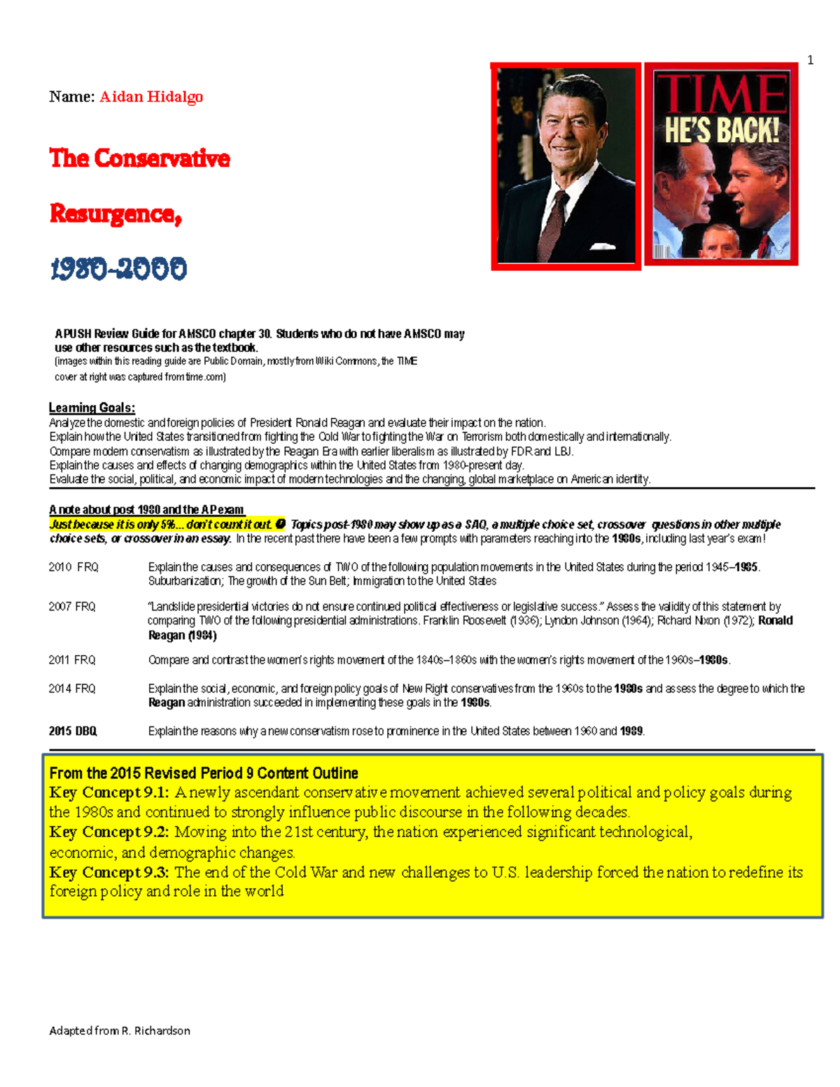 APUSH Ch. 30 Review: The Conservative Resurgence 1980-2000 - Studocu