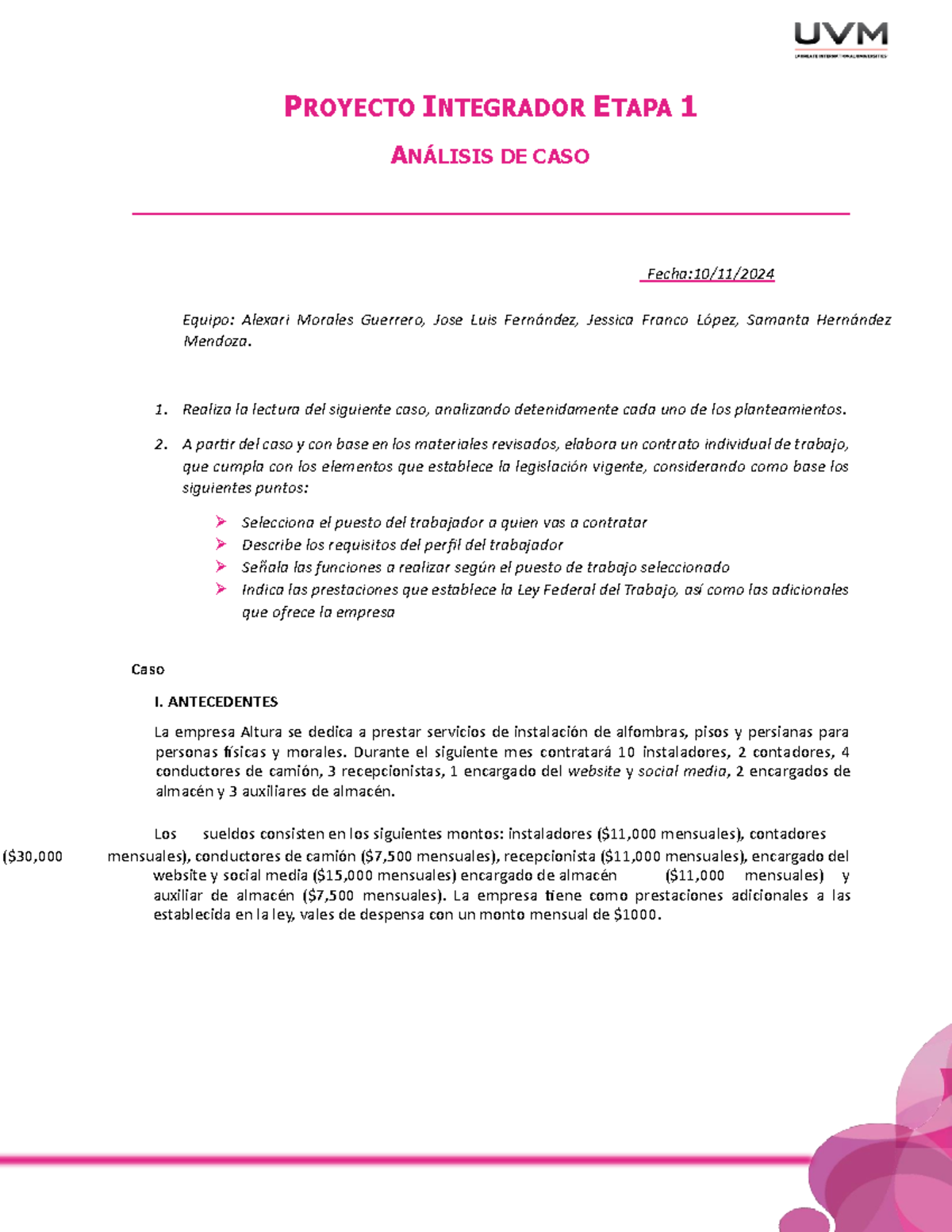 Proyecto Integrador 2: Análisis y Contrato Individual de Trabajo - Studocu