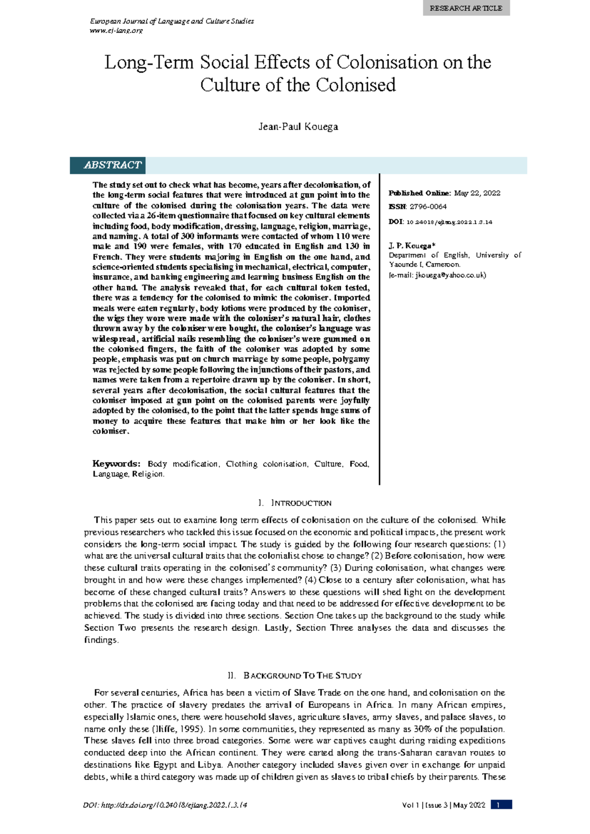 Long-Term Social Effects of Colonisation on African Culture (ENG 202 ...