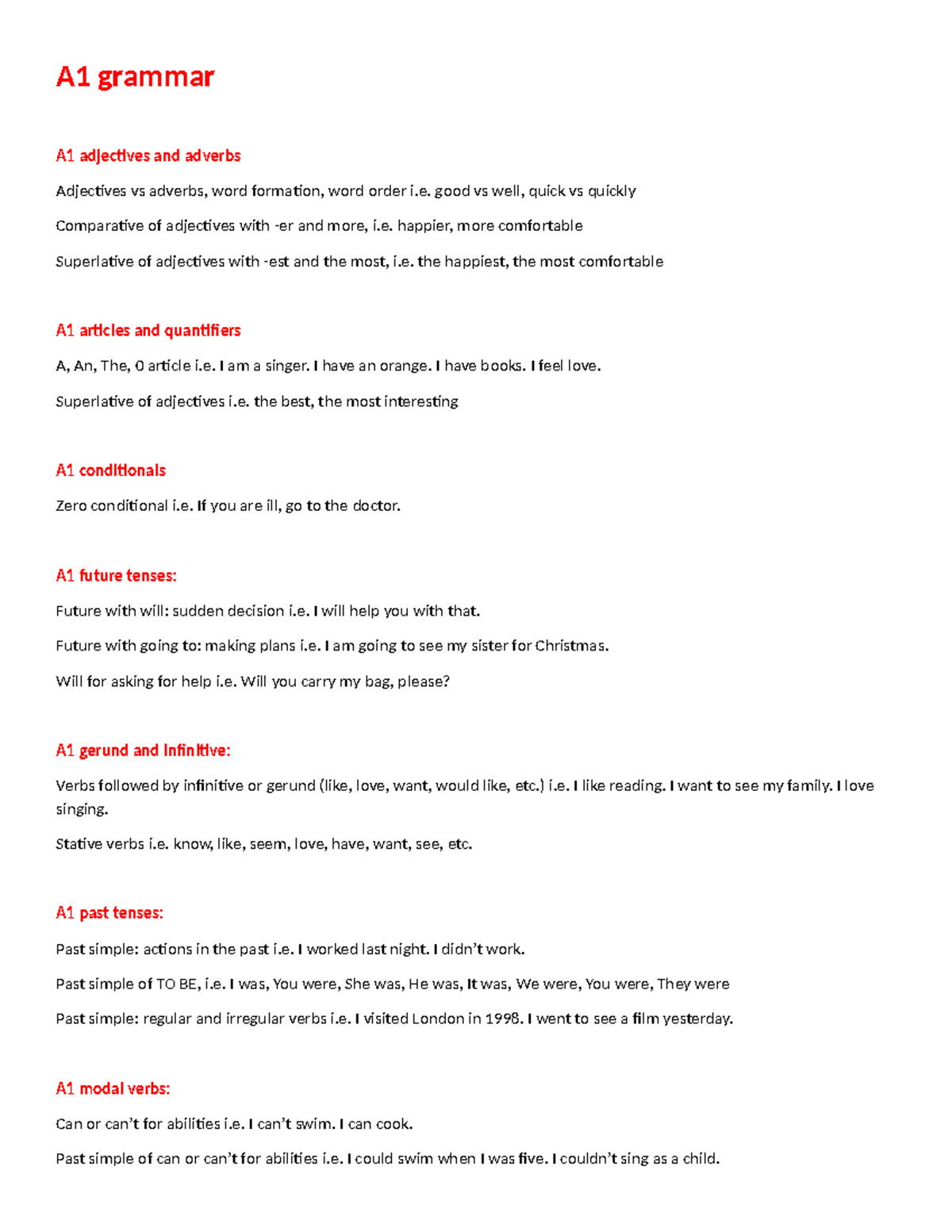A1-C1 grammar - A1 grammar A1 adjectives and adverbs Adjectives vs ...