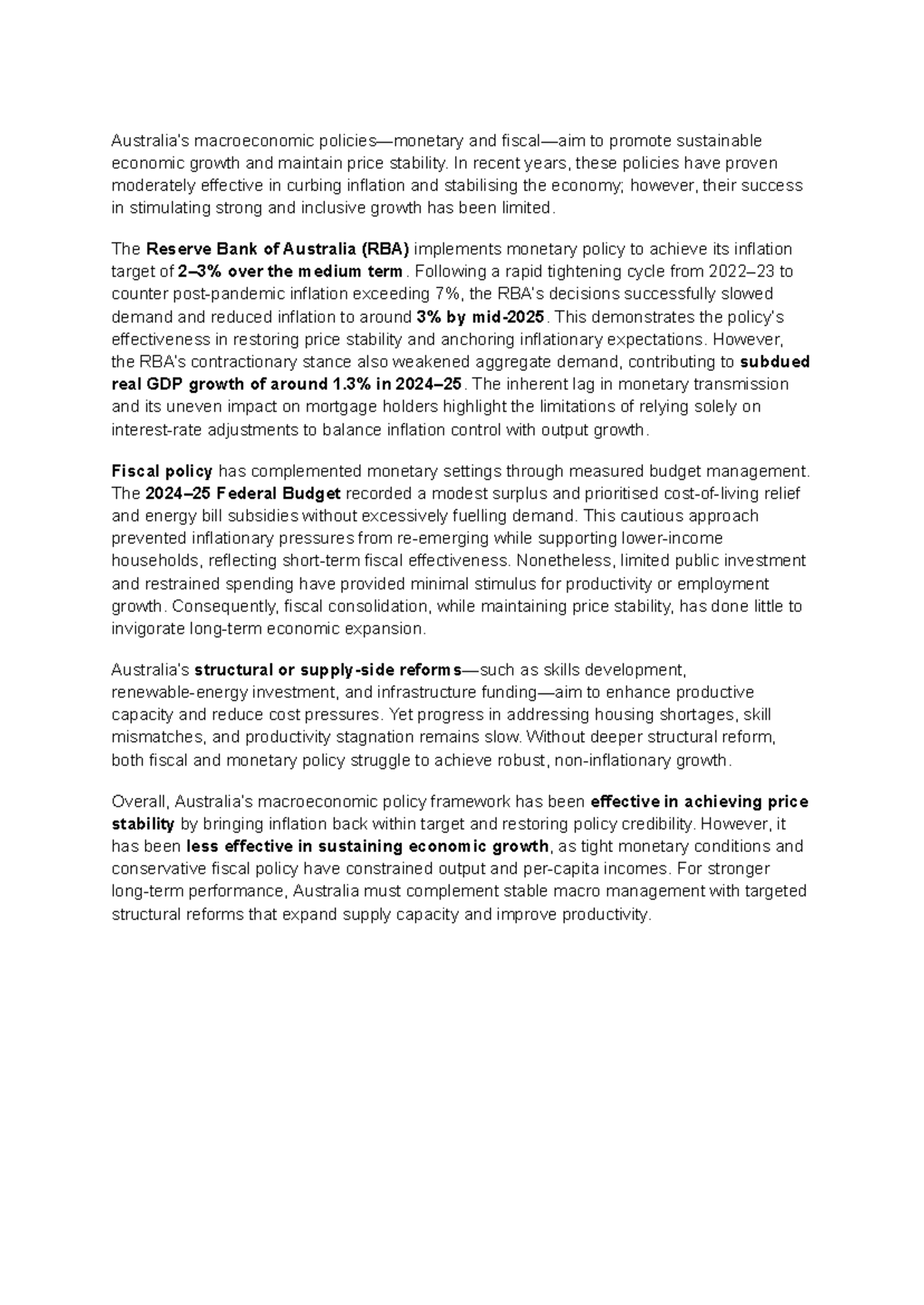 Macroeconomic Policy Analysis: Balancing Stability and Growth - Studocu