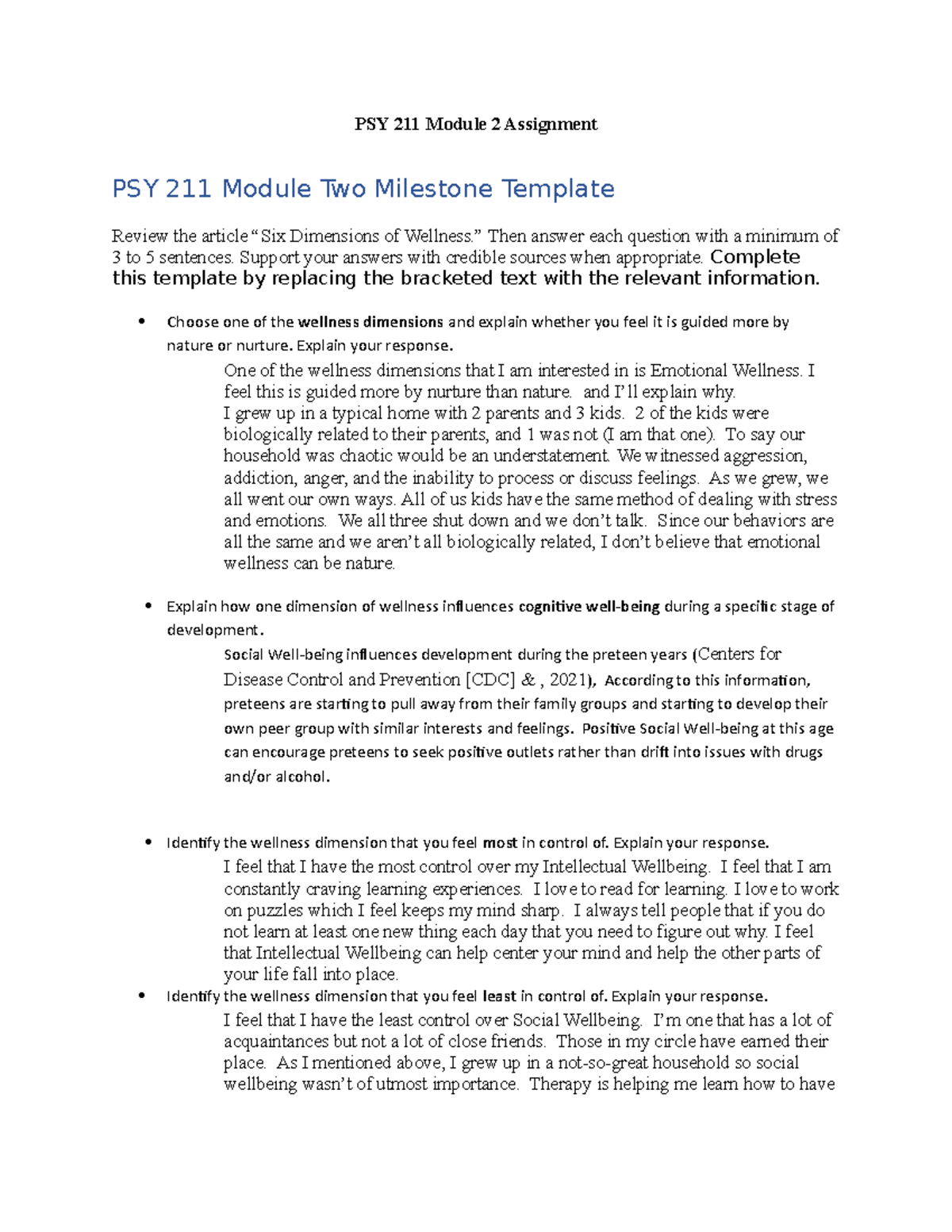 PSY 211 Module 2 Assignmen 1 - PSY 211 Module 2 Assignment PSY 211 ...