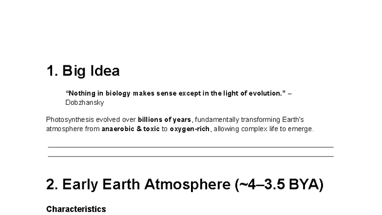 Lec 13 Notes: Photosynthesis & Early Earth Atmosphere (BOT 2100) - Studocu
