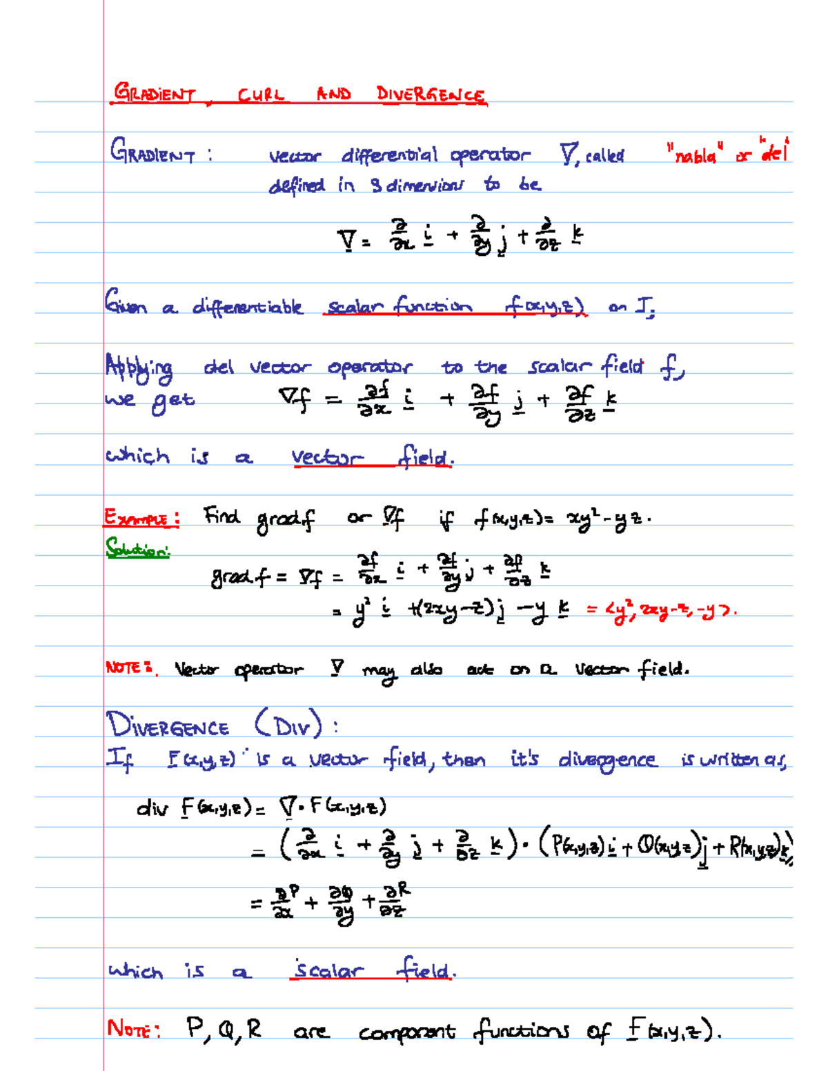 Lecture 10: Gradient, Curl, and Divergence in Vector Calculus - Studocu