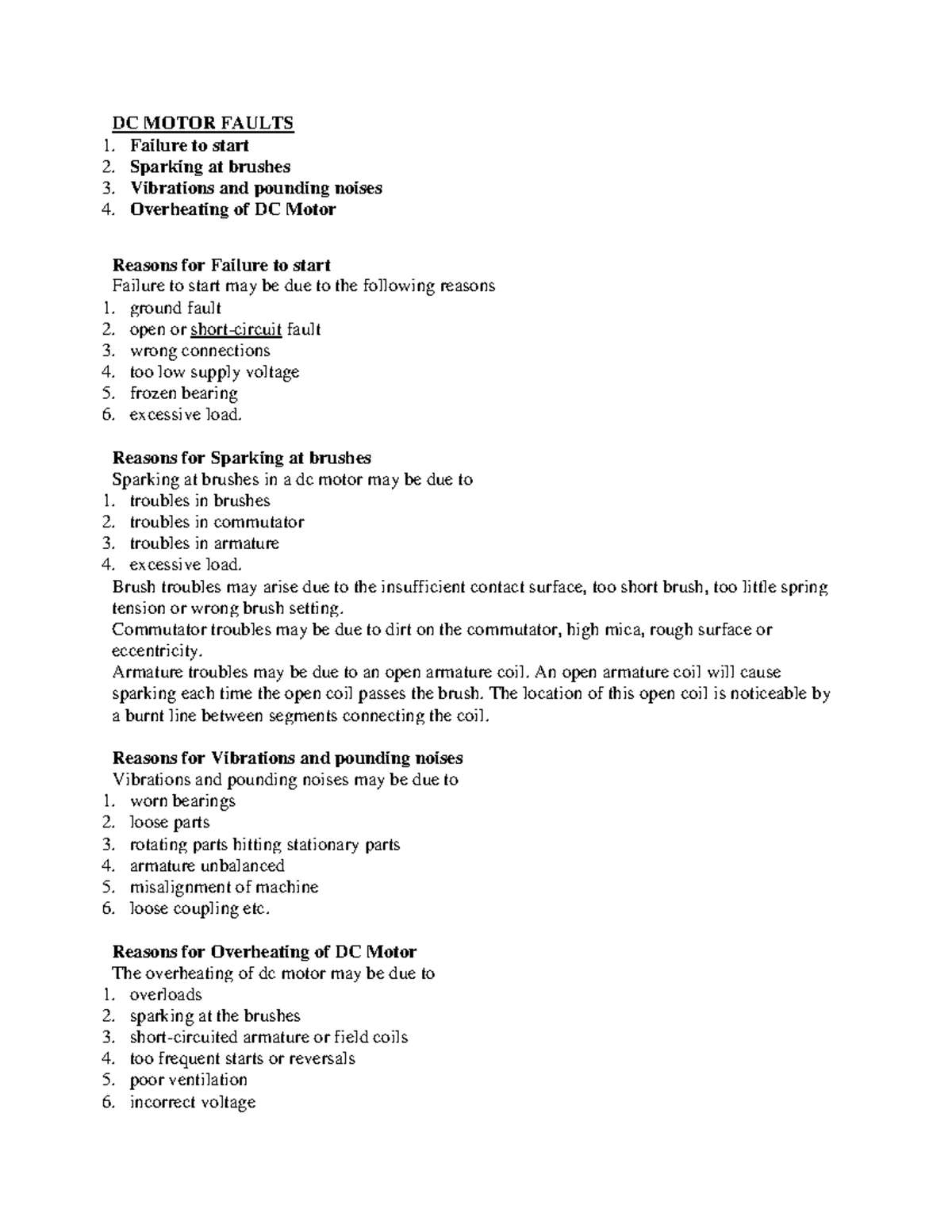 DC Motor Faults & Maintenance: Troubleshooting Guide - Studocu