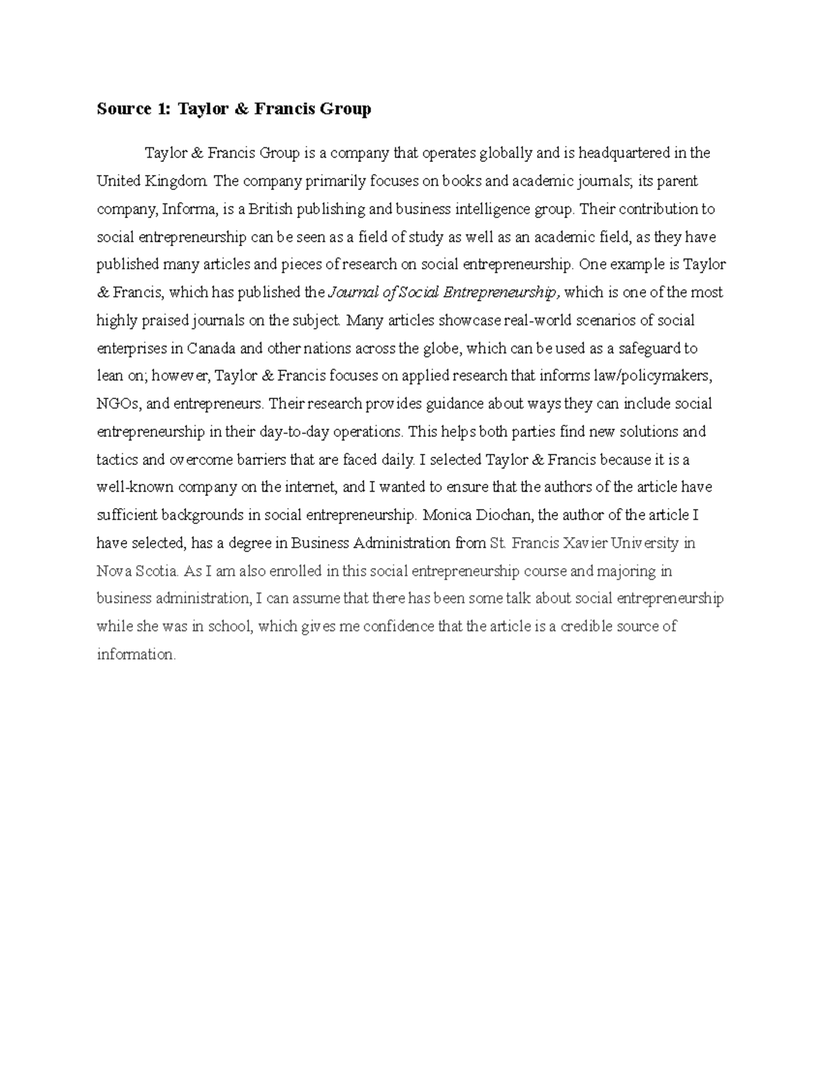 SE200 Source Identification Assignment: Analyzing Taylor Francis & Ivey ...