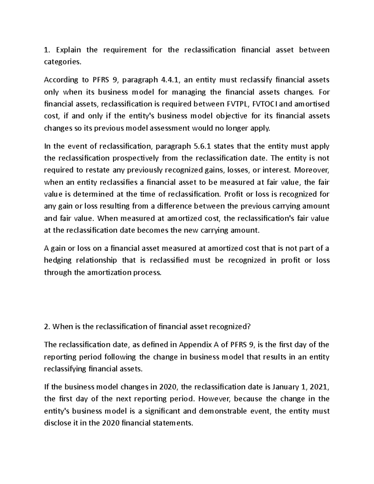 Reclassification of Financial Assets Under PFRS 9 Guidelines - Studocu