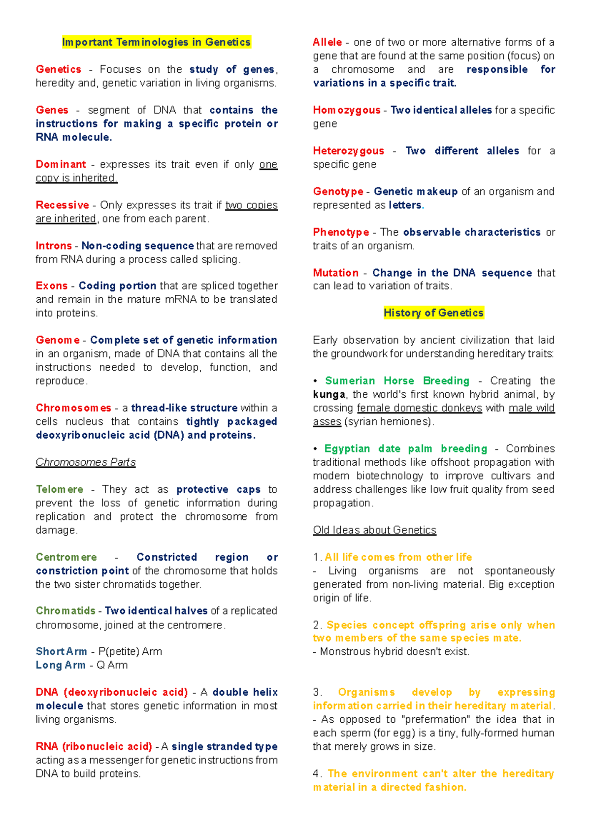 GEN-BIO - Key Terminologies and Concepts in Genetics - Studocu