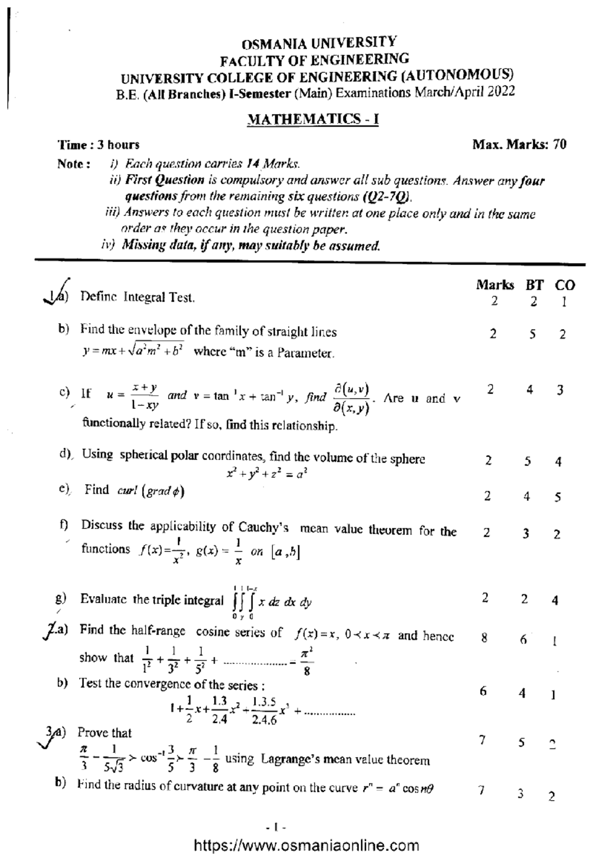 B.E. 1st Sem Mathematics I Exam 1702 - April 2022 - Studocu