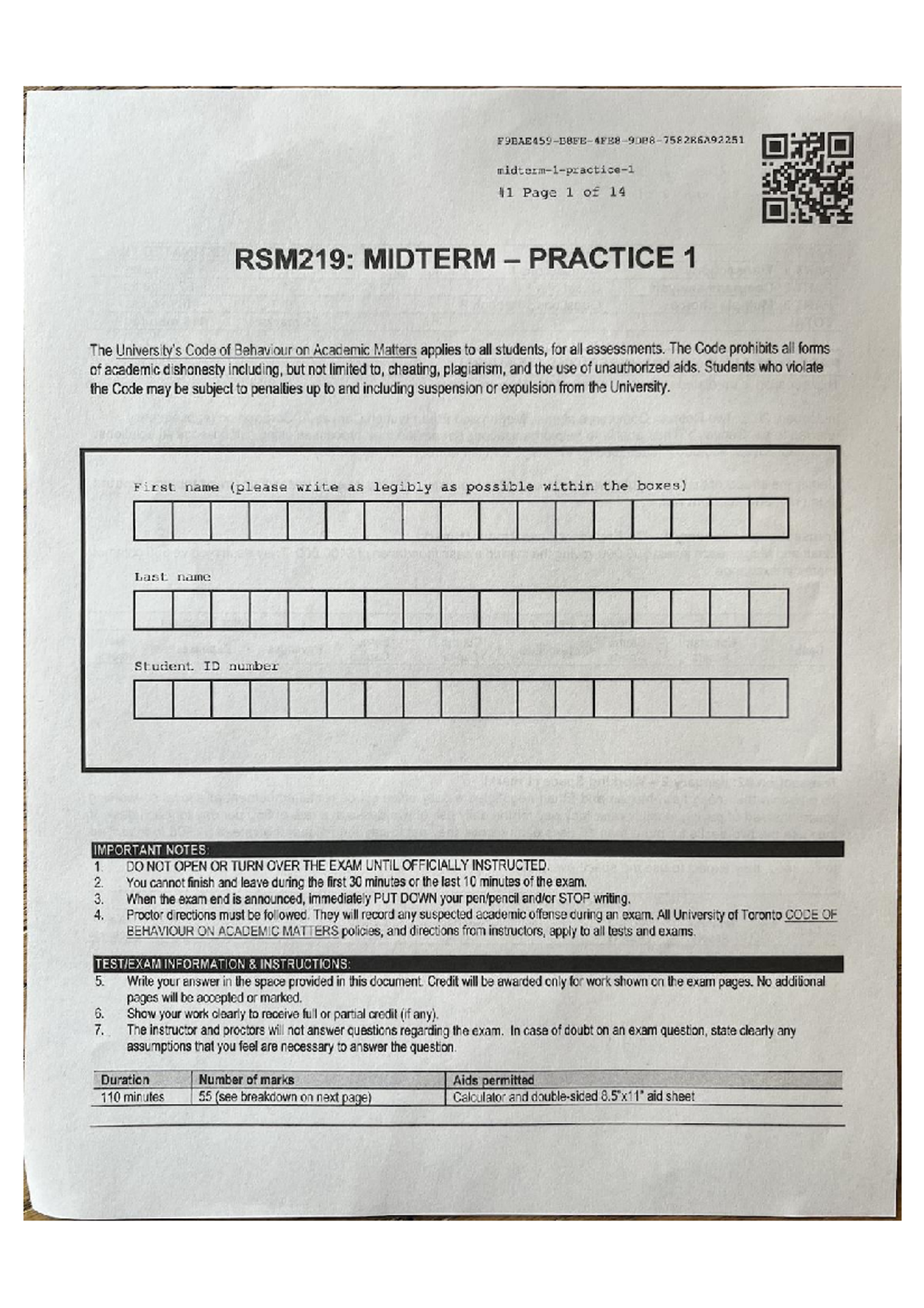 RSM219: Midterm Exam Practice - Academic Integrity Guidelines - Studocu