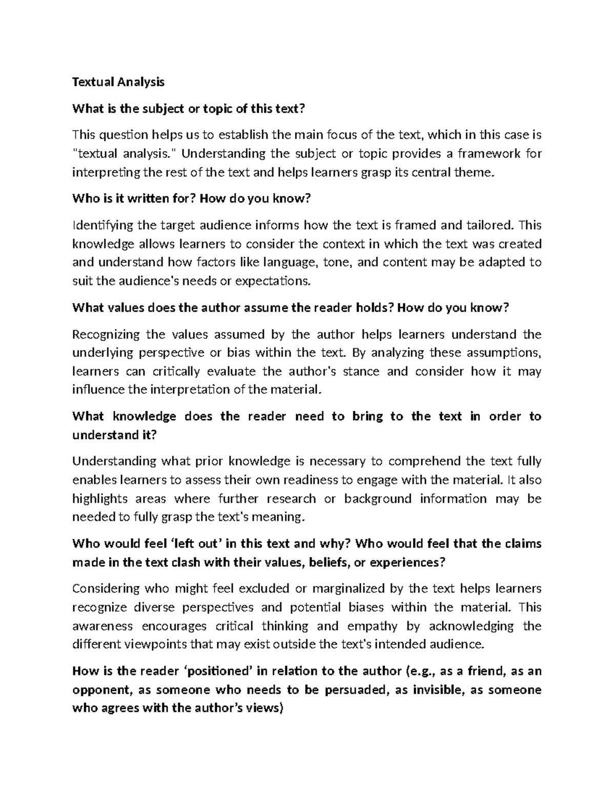 Textual Analysis explanation - Textual Analysis What is the subject or ...