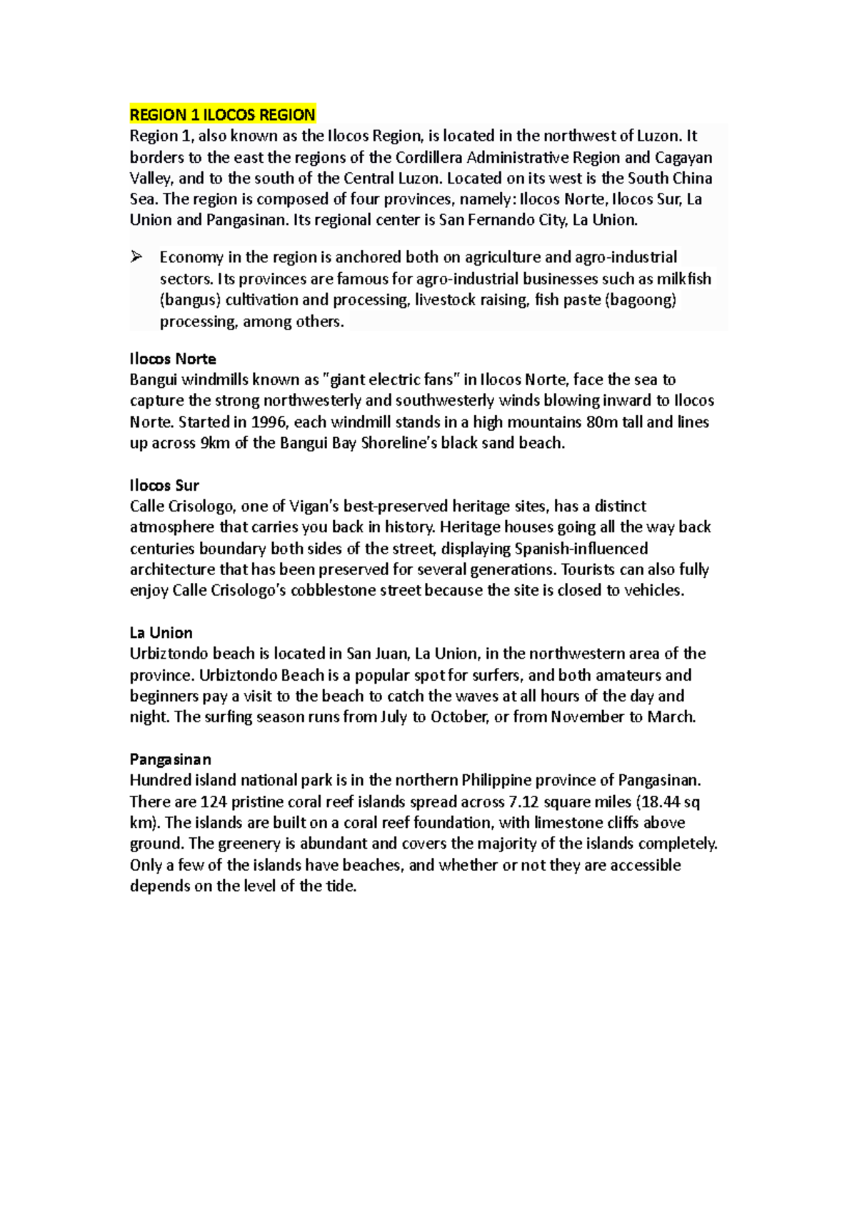 Phil. Culture & Tourism: Detailed Regional Descriptions IV-VI - Studocu