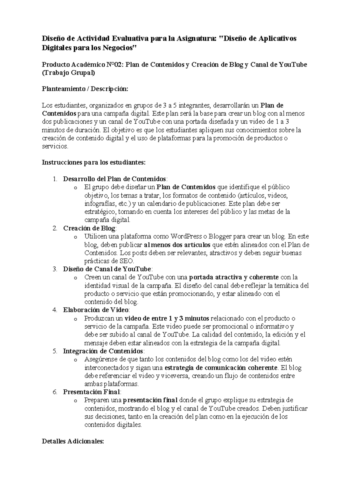 PA2 2025 - Actividad Evaluativa: Plan de Contenidos y Creación de Blog y YouTube - Studocu