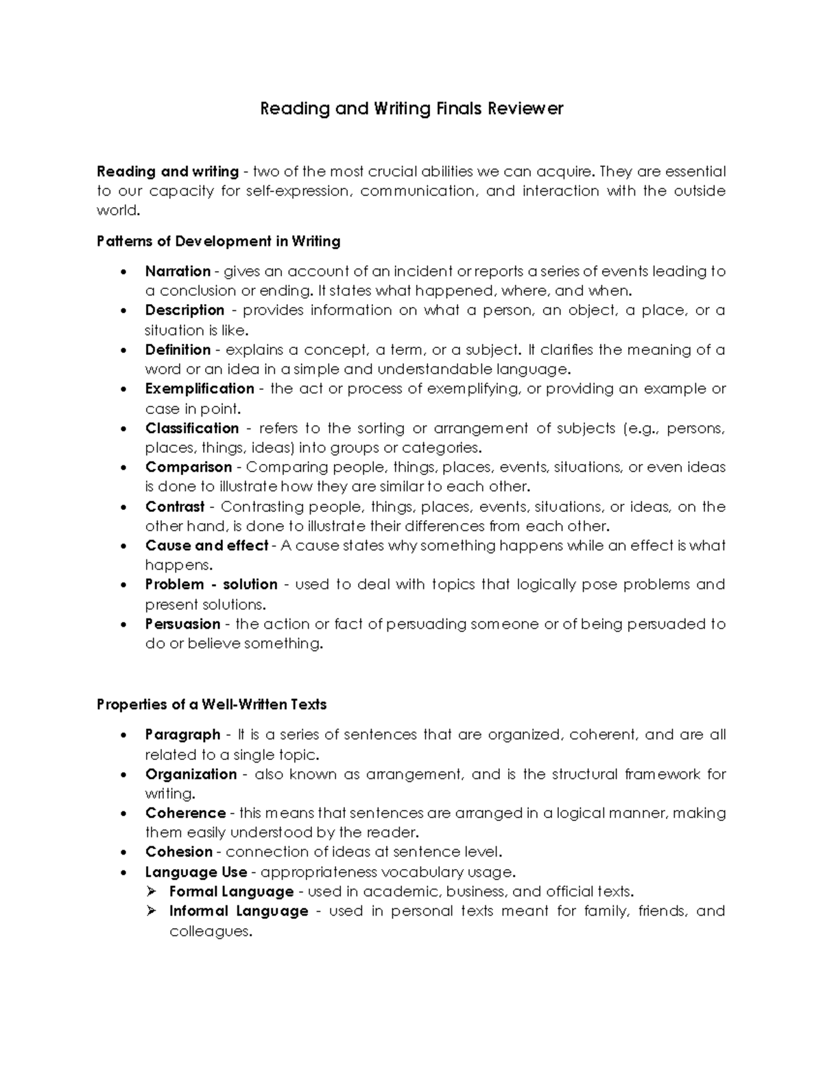 Reading and Writing Finals Reviewer - Reading and Writing Finals ...