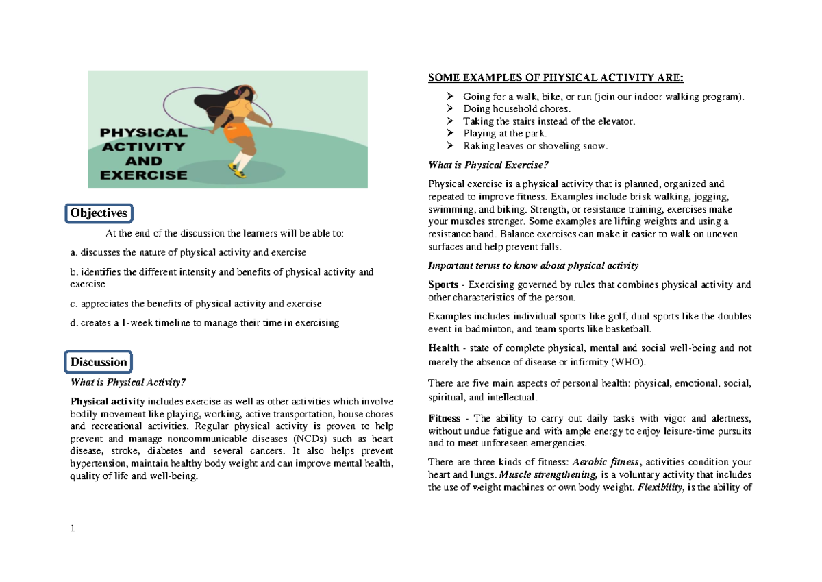 PE11-SLM - Grade 11 Physical Education Self-Learning Module on PA - Studocu