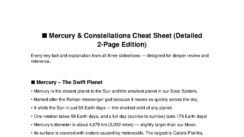 Mercury Constellations Cheat Sheet (Detailed Edition) - Studocu