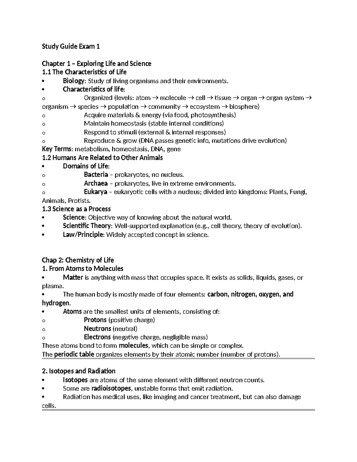 Study Guide: Exam 1 - Tissues, Organ Systems, and Homeostasis (Bio101 ...