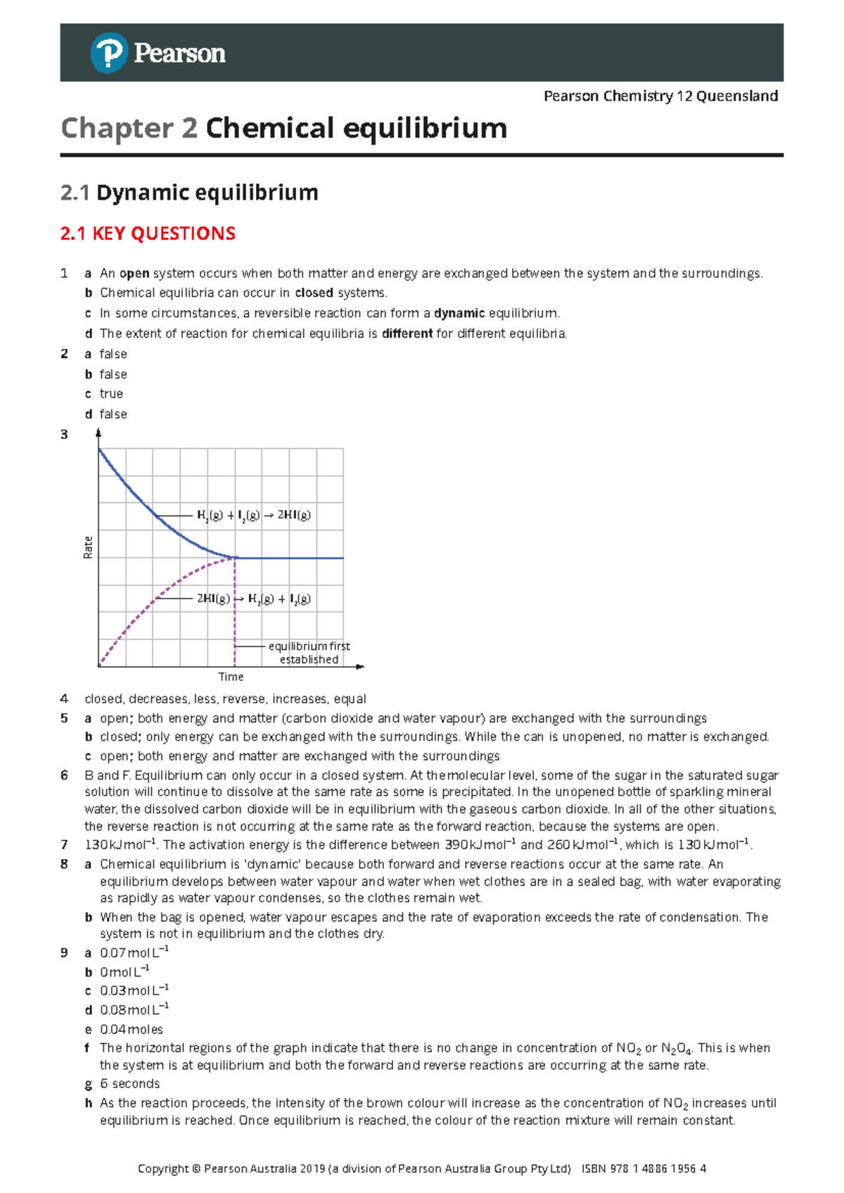 Pearson Chemistry 12 Queensland Unit 3 Chapter 2 Chemical Equilibrium ...