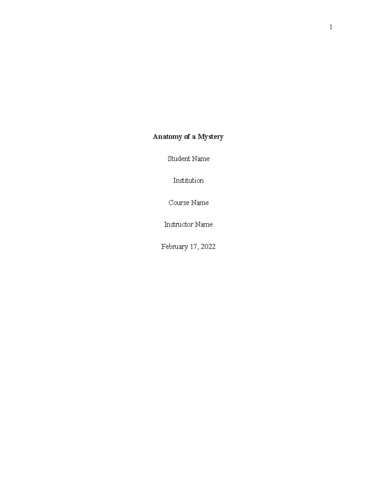 Anatomy of a Mystery Discussion - Course Code Details for Week 4 - Studocu