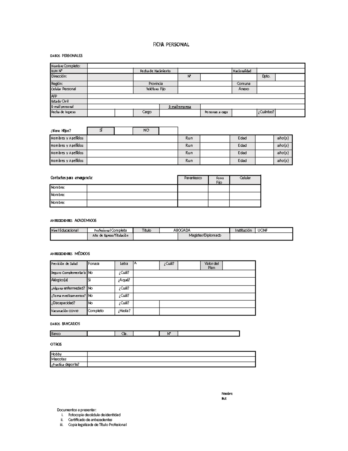 Ficha Personal Formato - Datos Personales y Académicos - Studocu