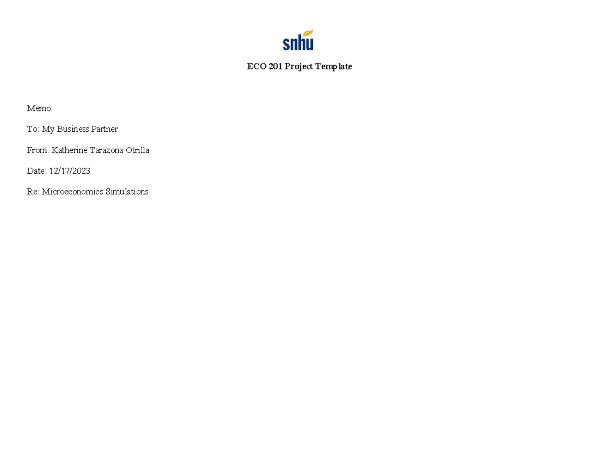 ECO 201 Project Unit 8: Microeconomics Simulations and Strategies - Studocu