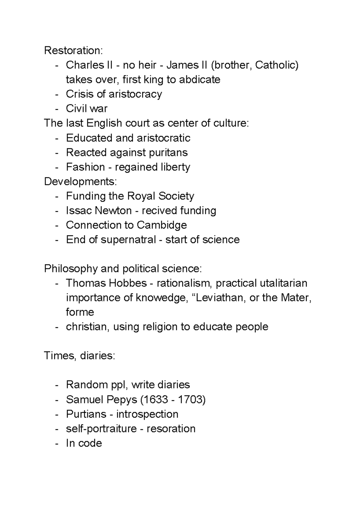 Brit Lit 2: Restoration Era Insights and Cultural Shifts - Studocu
