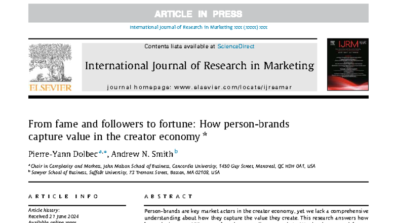 From Fame to Fortune: Value Capture in the Creator Economy (MKTG 101 ...