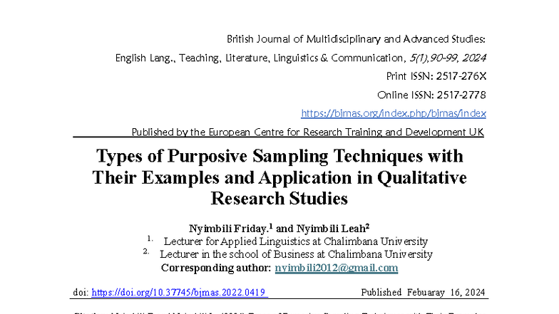Types of Purposive Sampling Techniques in Qualitative Research Studies ...