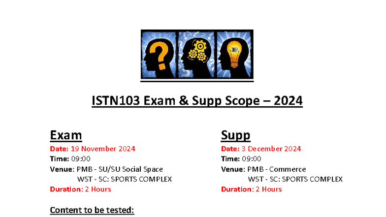 ISTN103 2024 Main & Supp Exam Scope: Key Topics & Details - Studocu