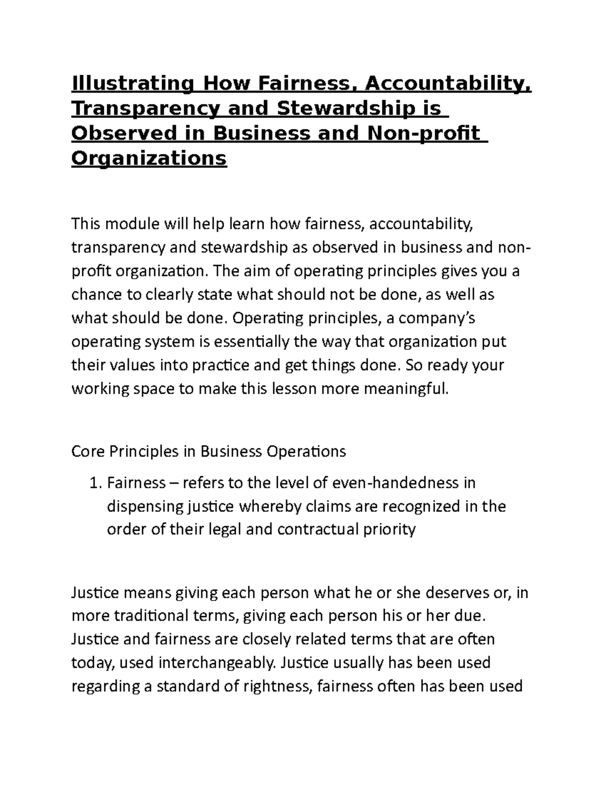 Business Ethics: Fairness, Accountability & Stewardship in Focus - Studocu