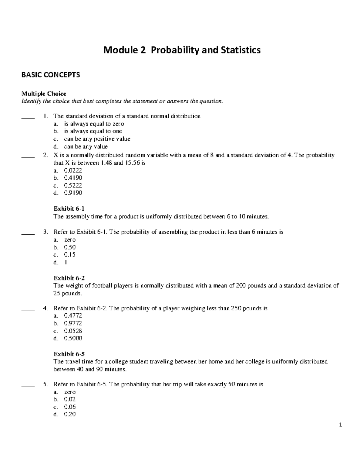 Probability and Statistics Q&A Practice - Module 2 Overview - Studocu
