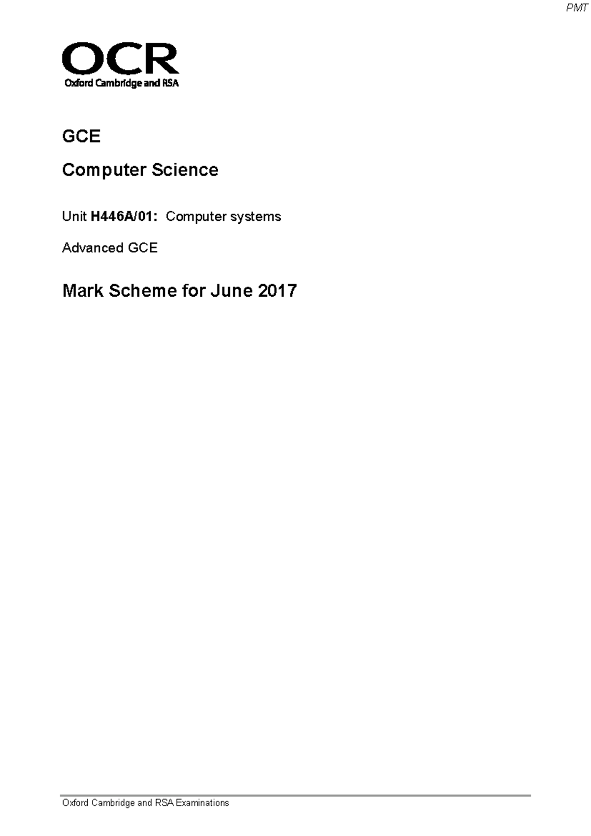 PMT GCE Computer Science Unit Advanced GCE Mark Scheme - June 2017 ...
