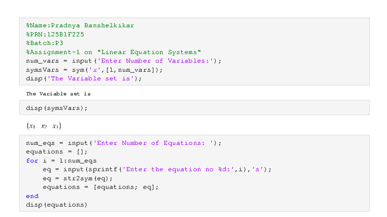 MATLAB Lesson 1: Converting Equations to Matrix Form and Solving - Studocu