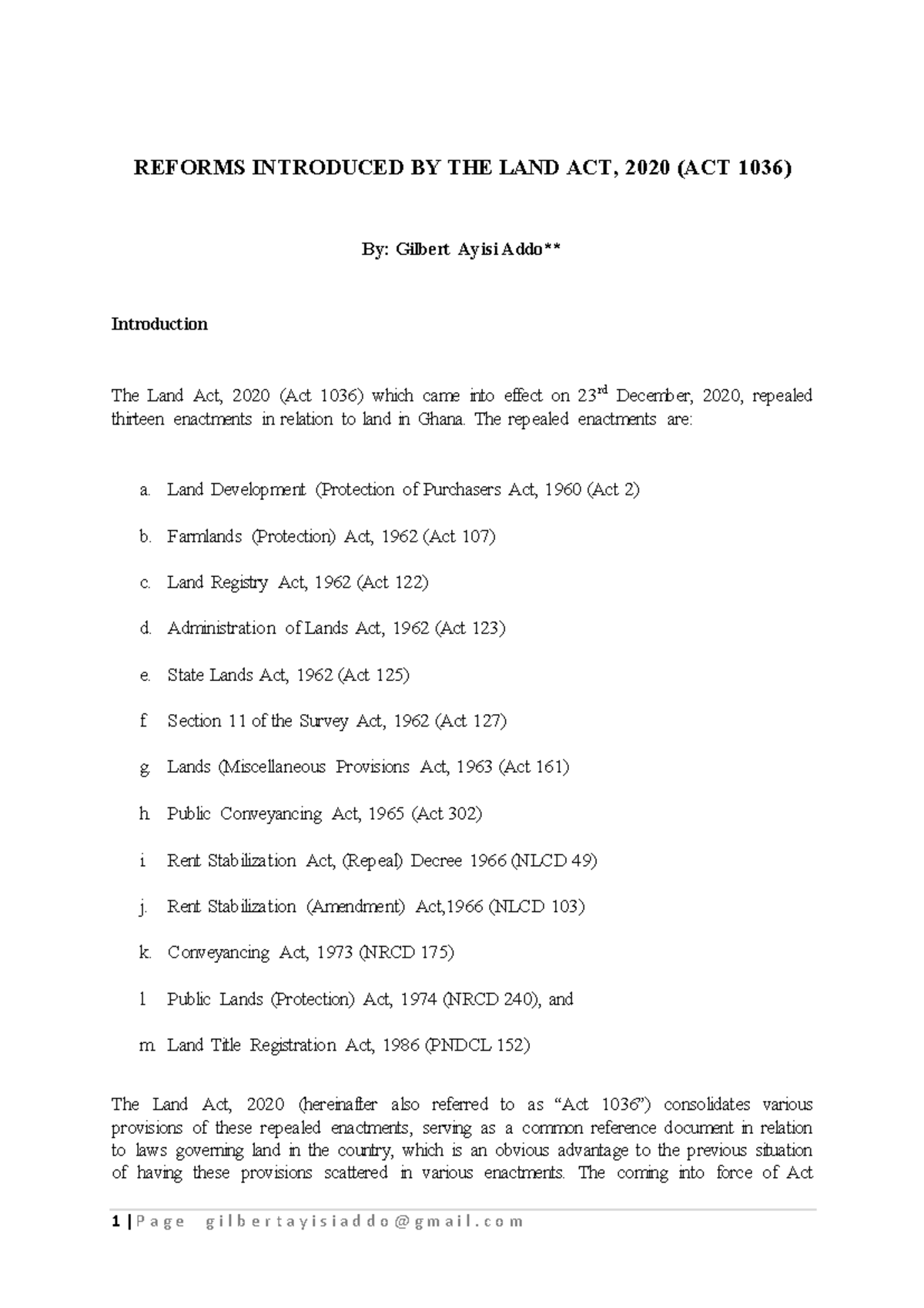 Reforms Under Land Act 2020 (Act 1036) in Ghana: A Comprehensive ...
