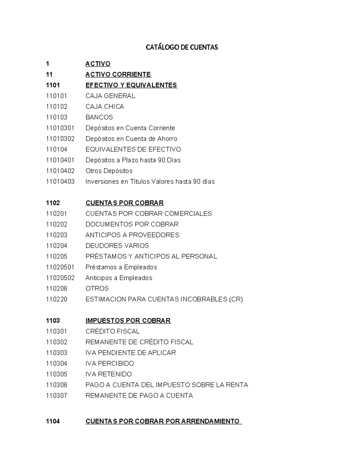 CATÁLOGO DE CUENTAS - CÓDIGO Y CLASIFICACIÓN DETALLADA - Studocu