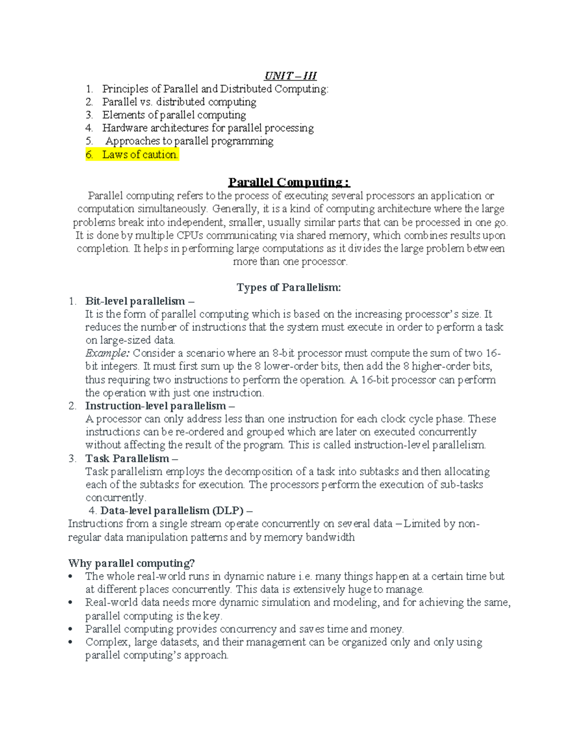 UNIT 3: Principles of Parallel and Distributed Computing Notes - Studocu