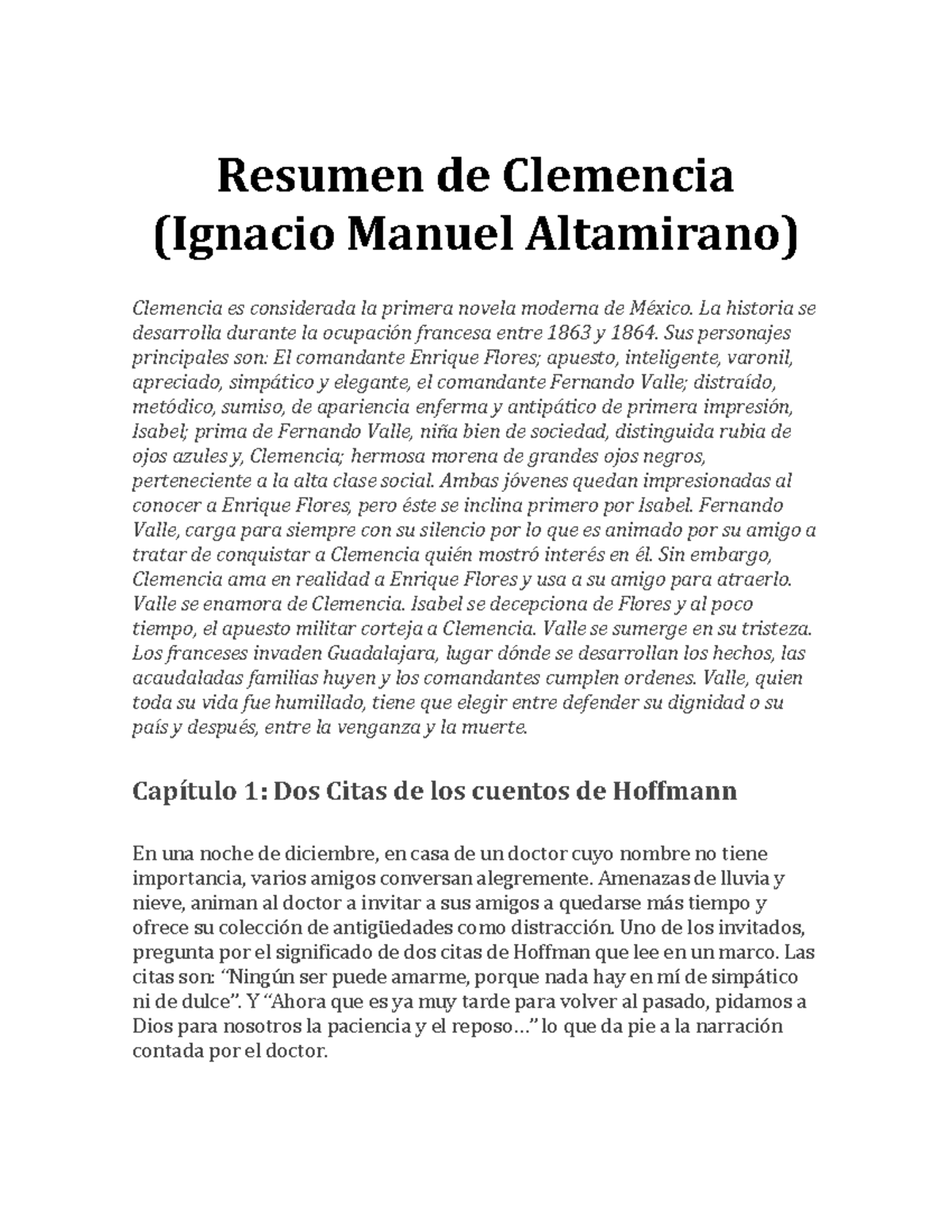 Resumen de la Novela "Clemencia" - Análisis y Personajes - Studocu