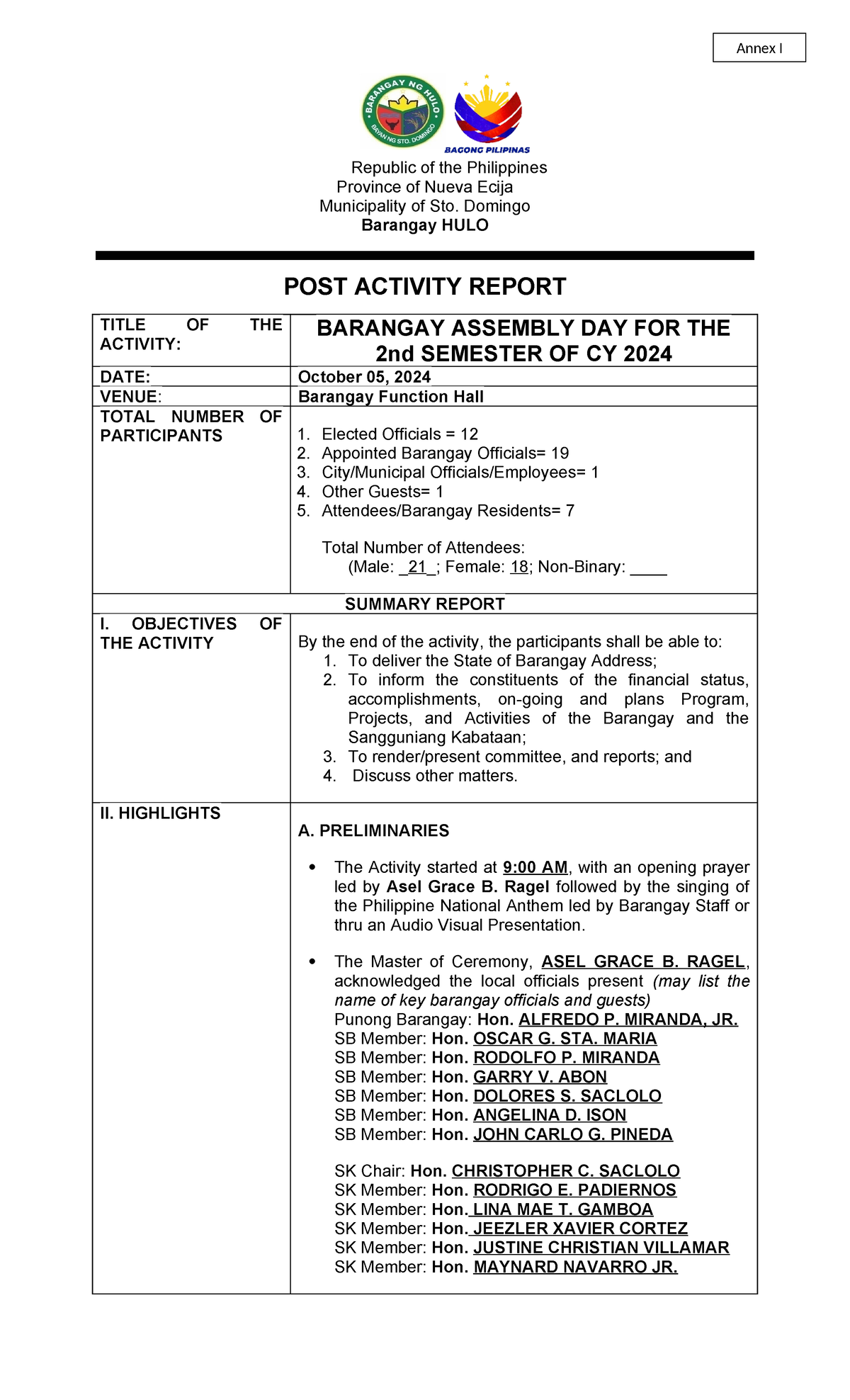 Annex I - Post Activity Report Template - Republic of the Philippines ...