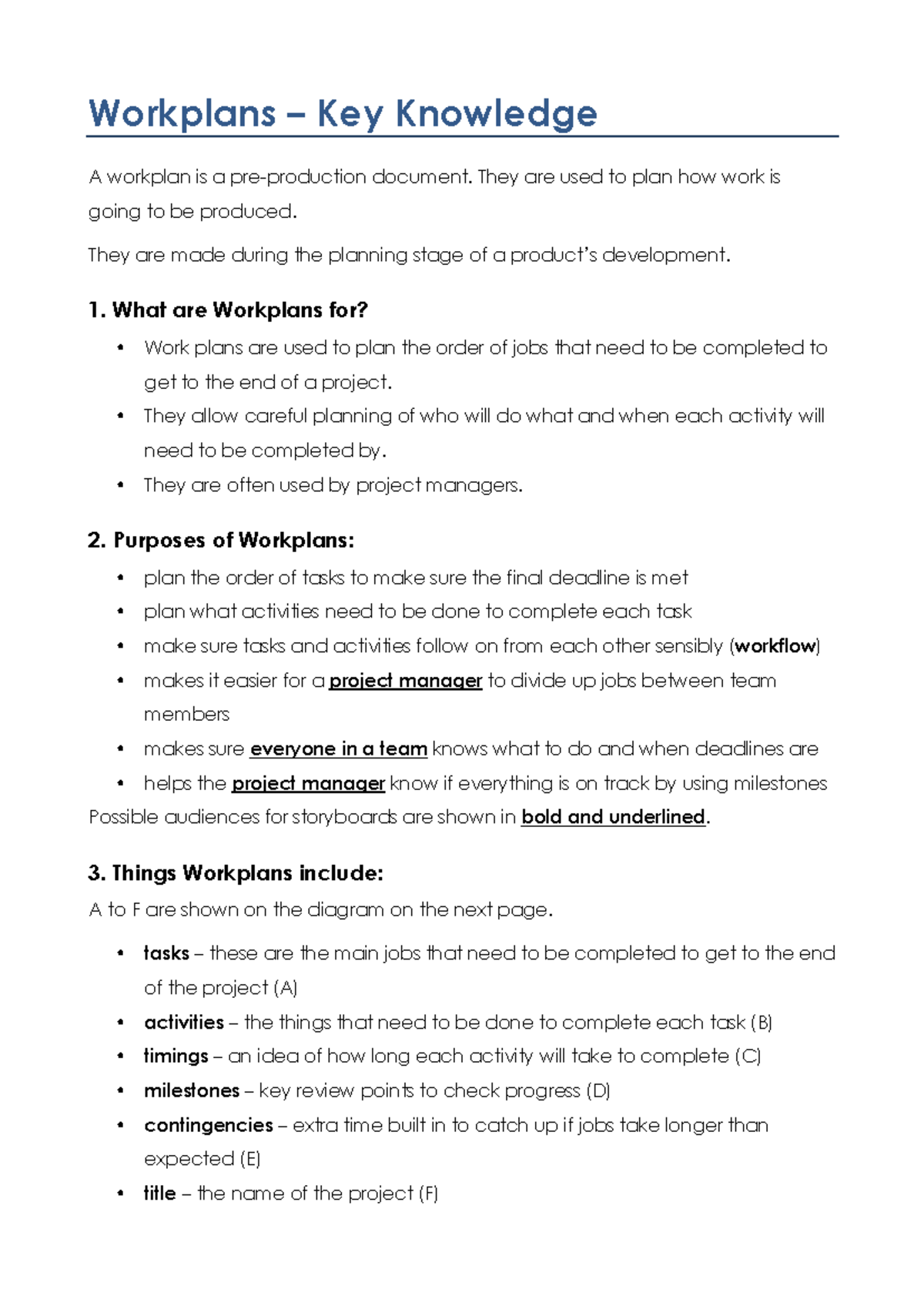 Workplans Key Knowledge: Essential Guide for Project Management - Studocu