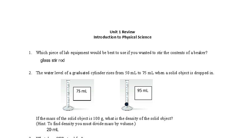 Unit 1 Review: Intro to Physical Science (PSC 101) - Studocu