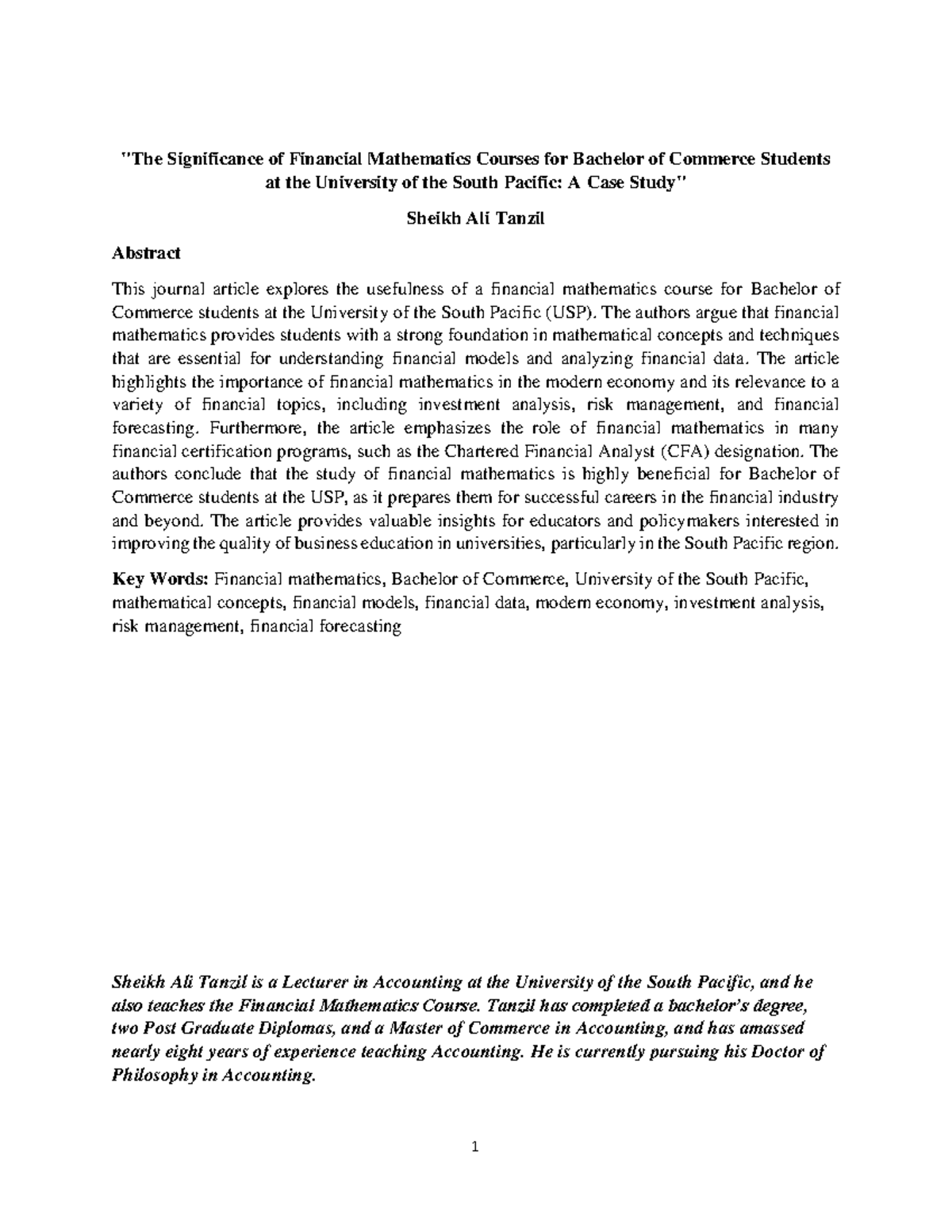 "USC-FM 2023: The Importance of Financial Mathematics for B.Com ...