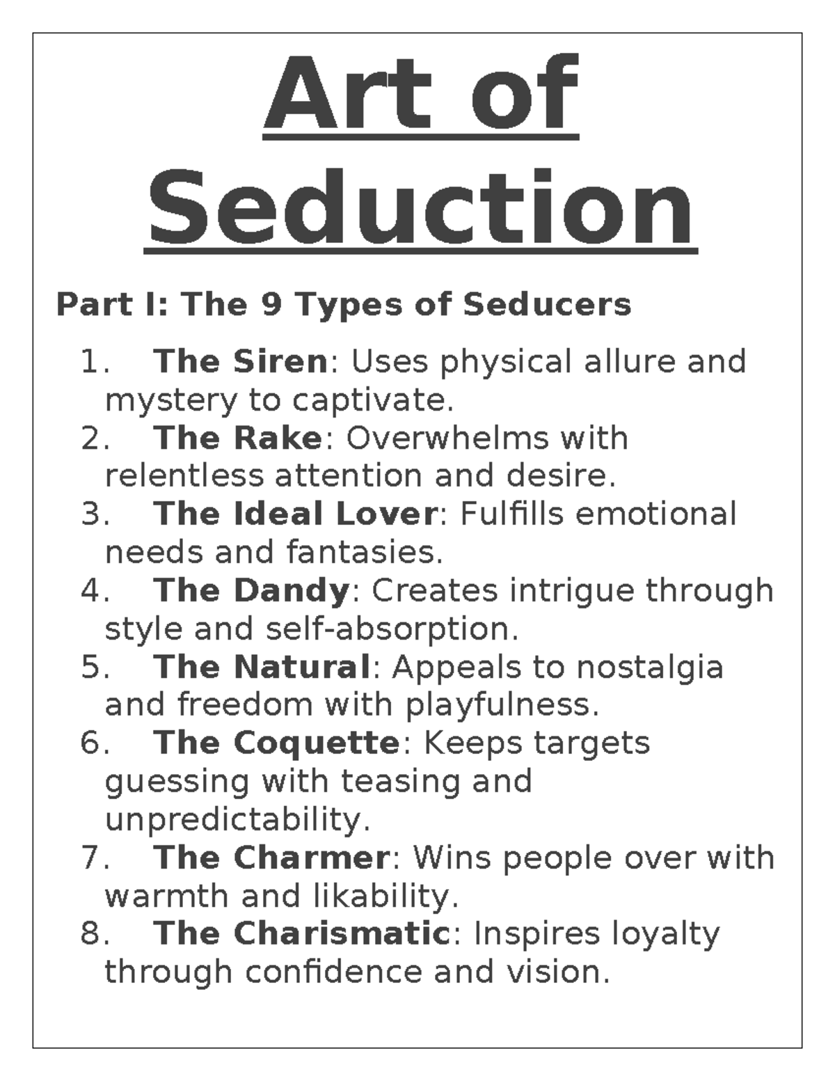 Art of Seduction Summary: Types & Steps of Seduction - Studocu