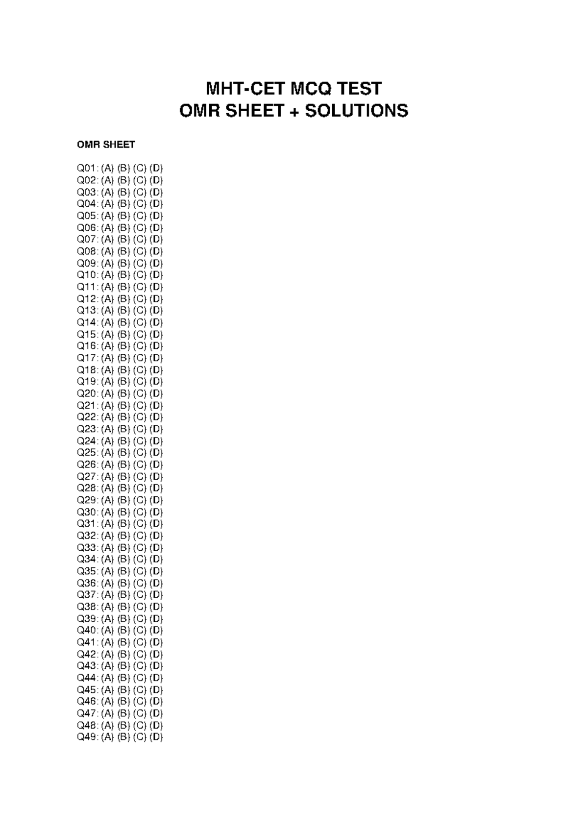 MCQ TEST OMR SHEET SOLUTIONS: Q1-Q49 Analysis - Studocu