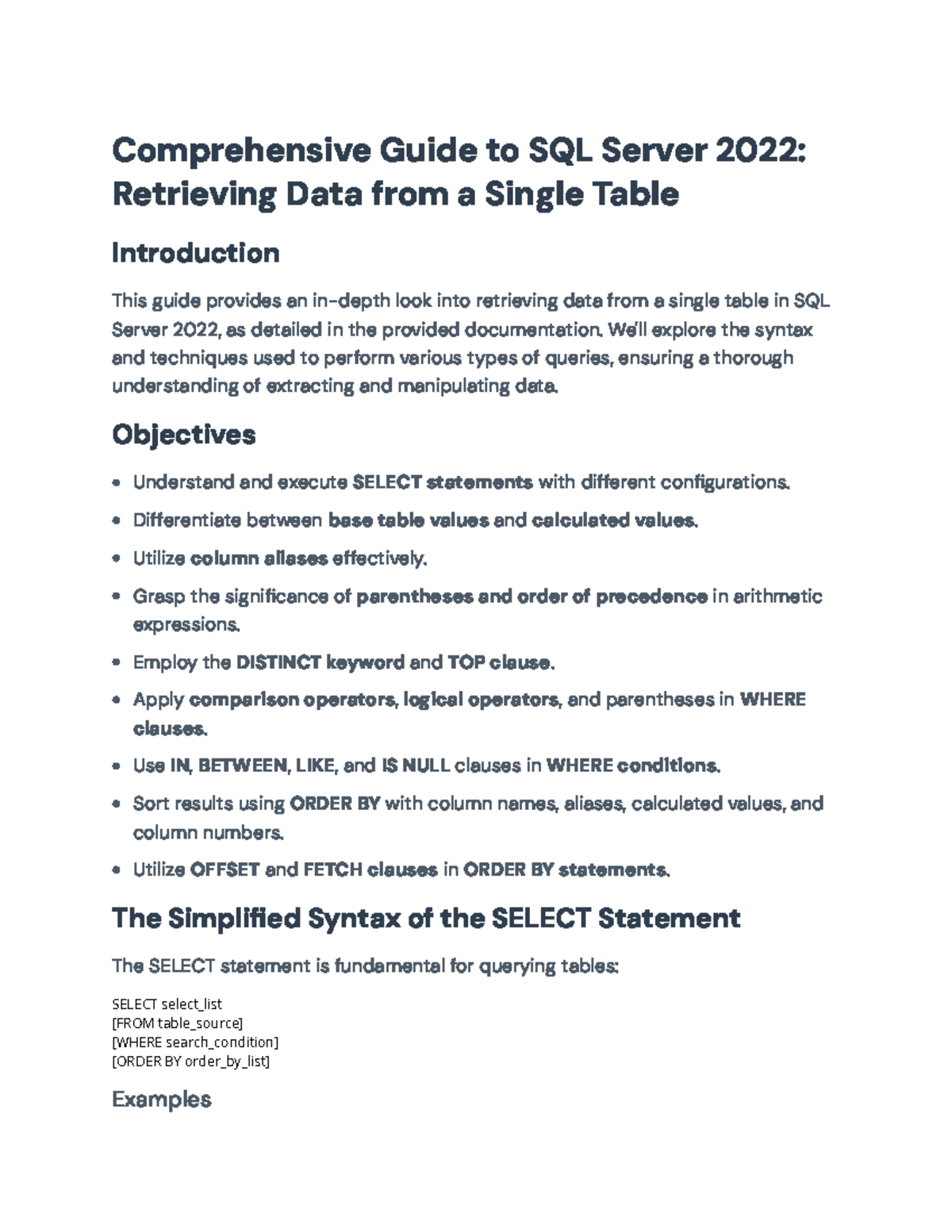 Title: SQL 2022: Comprehensive Guide to Data Retrieval Techniques - Studocu
