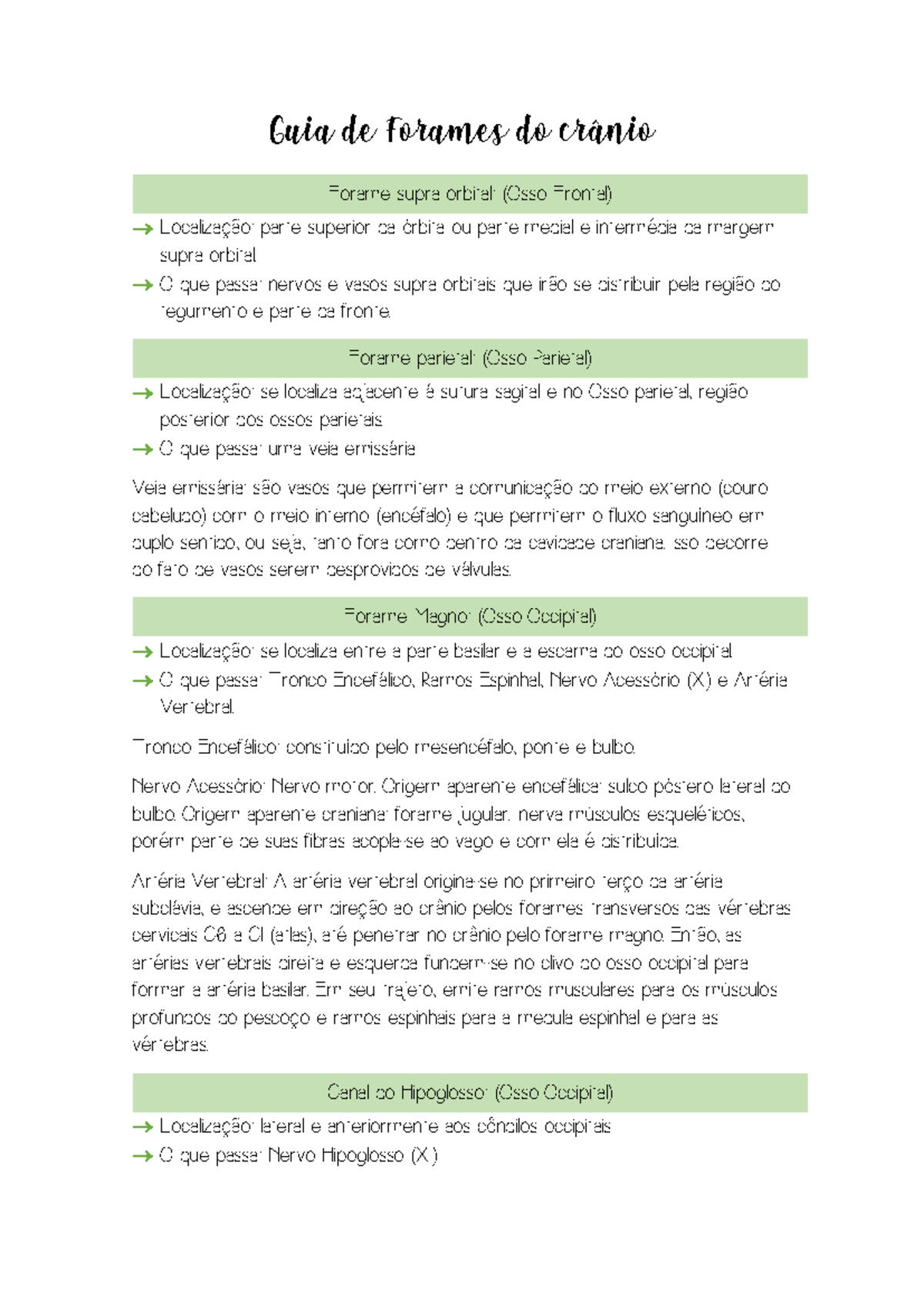 Guia Completo dos Forames do Crânio para o Curso de Anatomia - Studocu