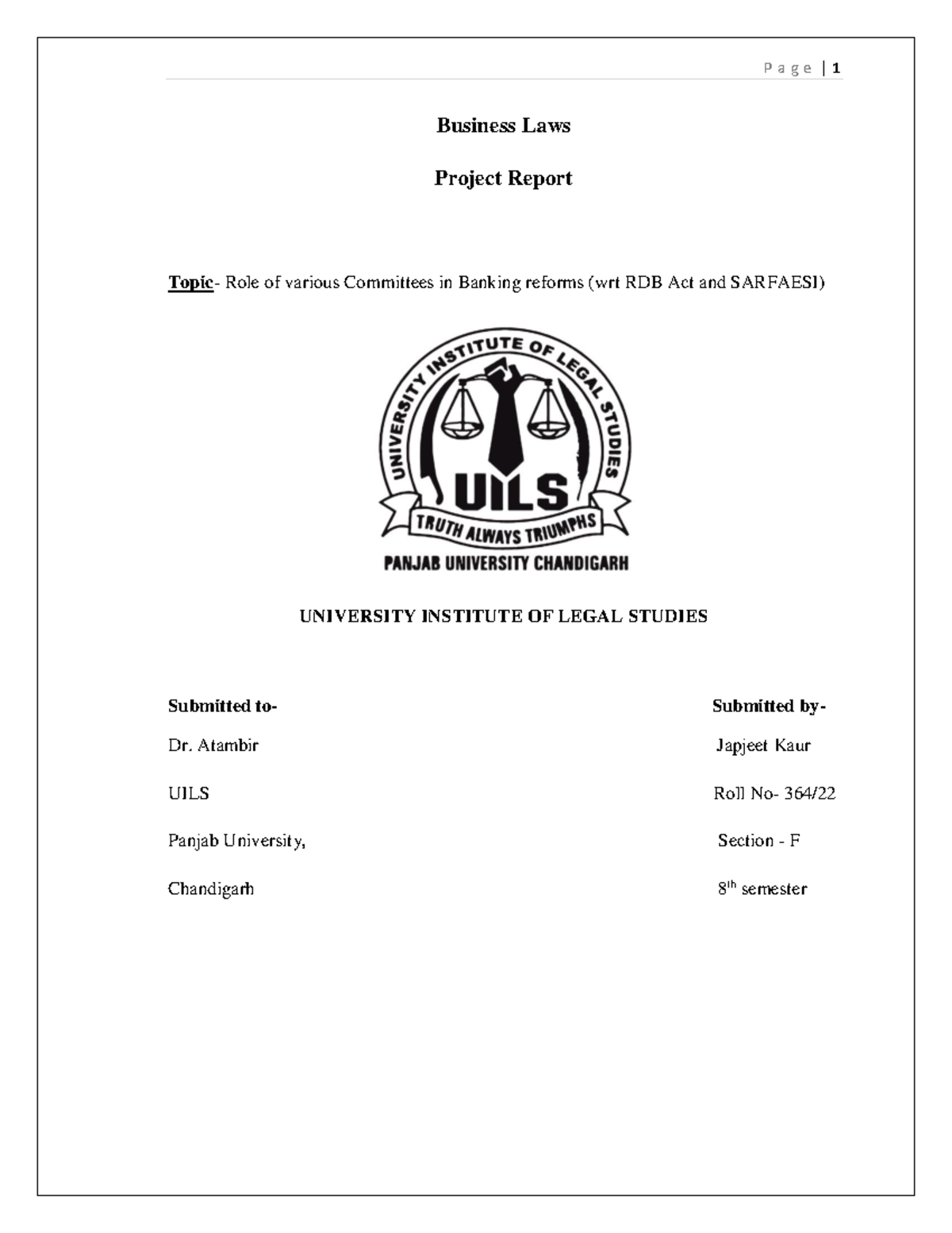 Business Laws Project: Role of Committees in Banking Reforms (RDB Act ...