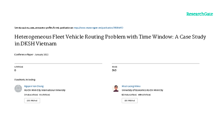 Heterogeneous Fleet VRP with Time Windows: A Case Study in DKSH Vietnam - Studocu