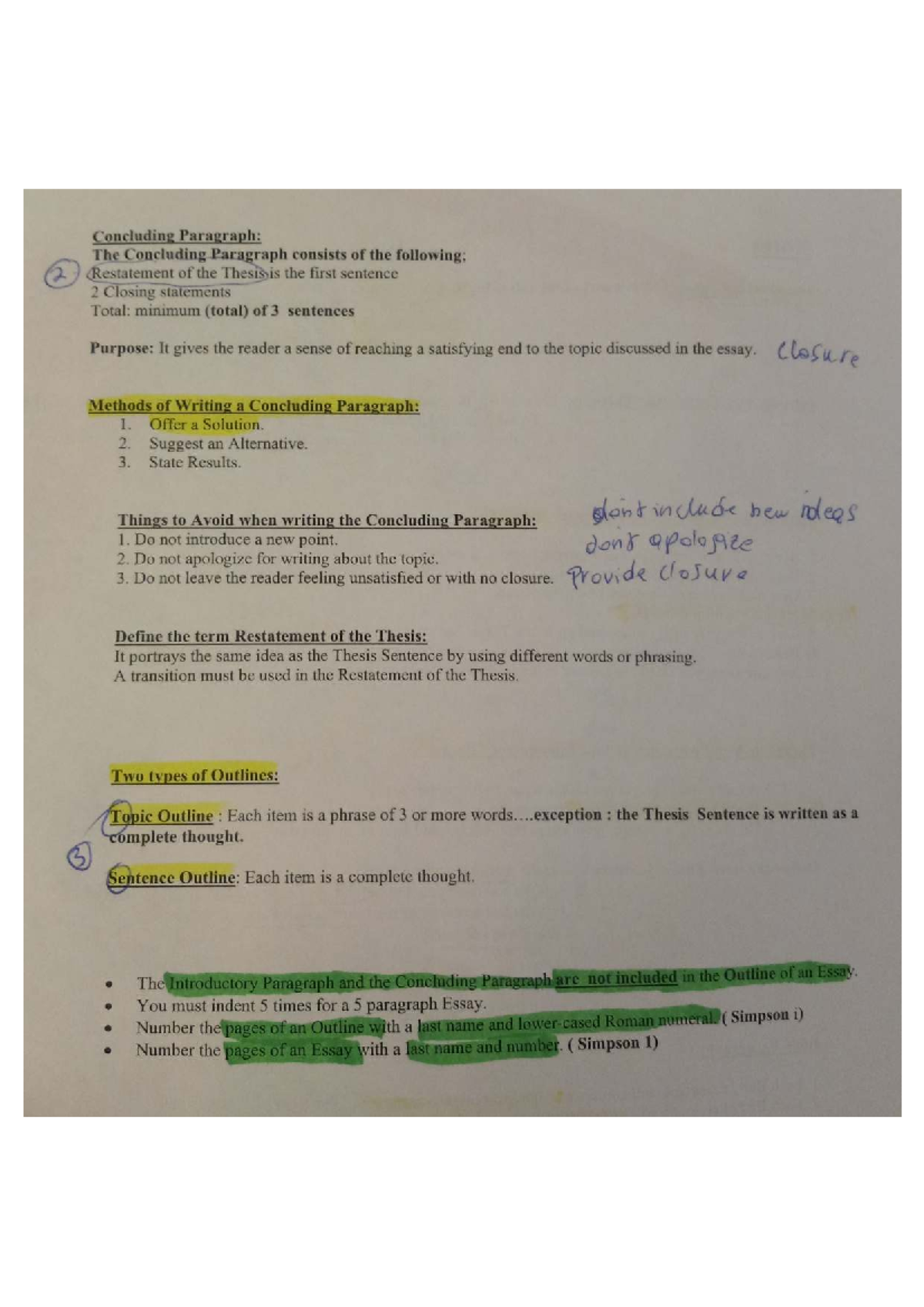 Final Exam Study Guide for XYZ 101: Concluding Paragraph Techniques ...