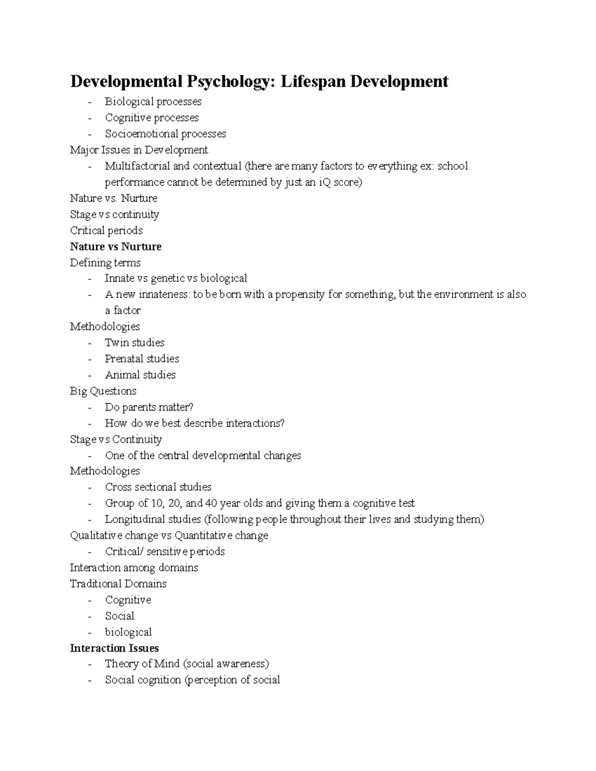 Psych 101: Developmental Psychology Exam 1 Lecture Notes Overview - Studocu